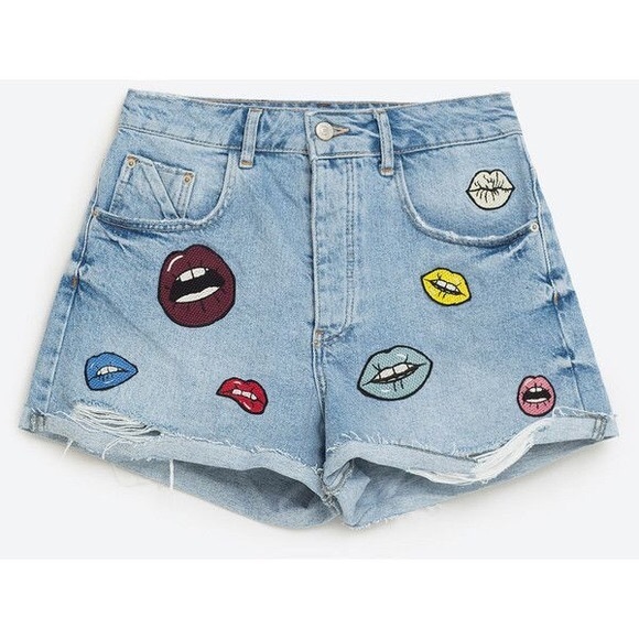 Zara | Shorts | Zara Denim Shorts With Lips | Poshmark